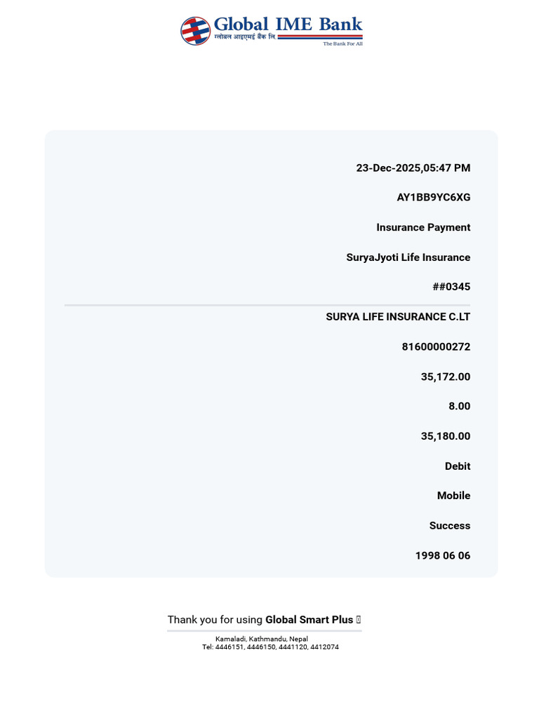 Surya Life Insurance Payment Receipt | PDF