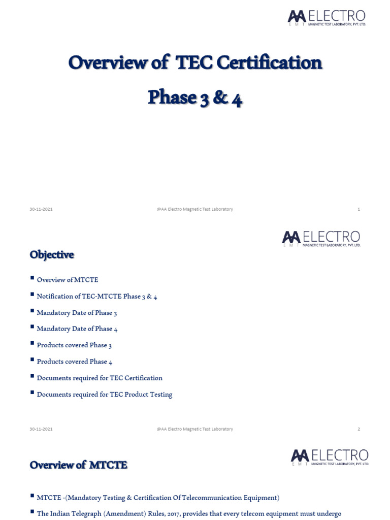 TEC Certification Phase 3 ^0 4 Over View | PDF | Very High Frequency ...
