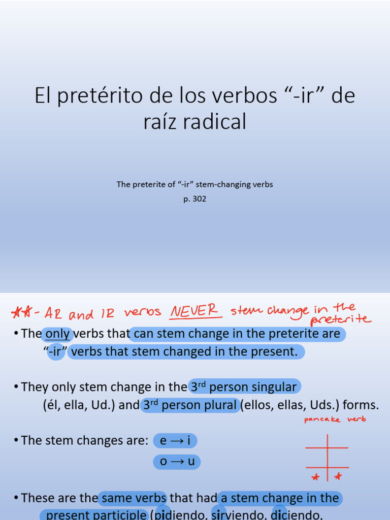 El pretérito de los verbos -ir de cambio radical | PDF