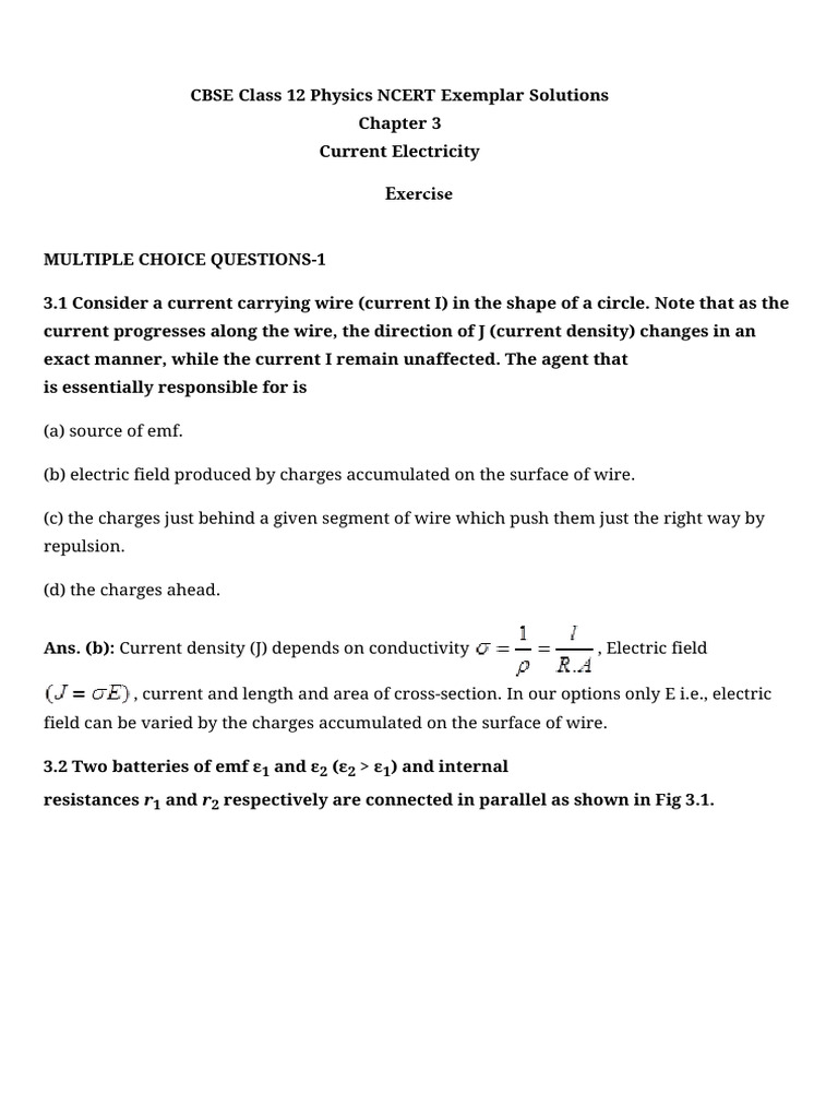 CBSE Class 12 Physics Current Electricity Solutions | PDF | Voltage ...