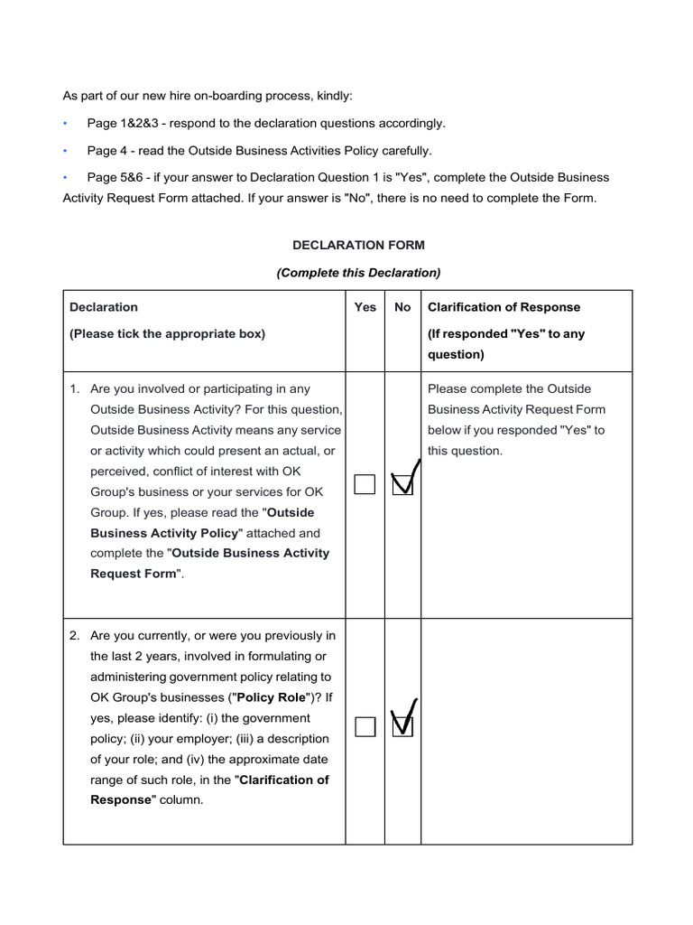 OK Group Outside Business Activity Guidelines | PDF | Family | Employment