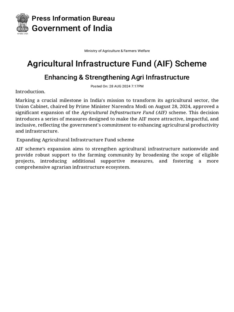 Expansion of Agricultural Infrastructure Fund | PDF | Agriculture ...