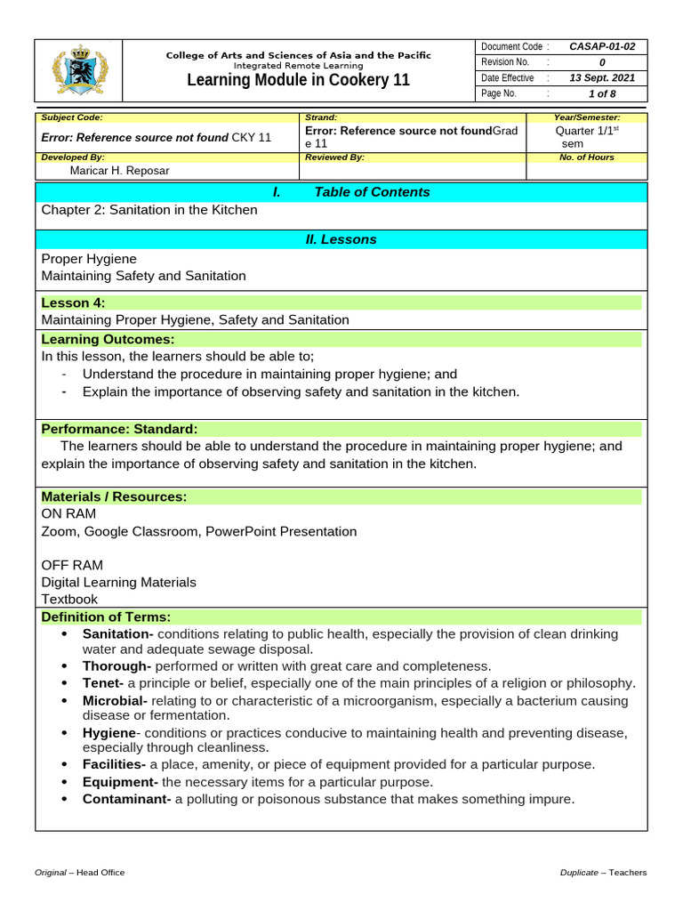 Kitchen Hygiene and Safety Module | PDF | Foodborne Illness | Hygiene