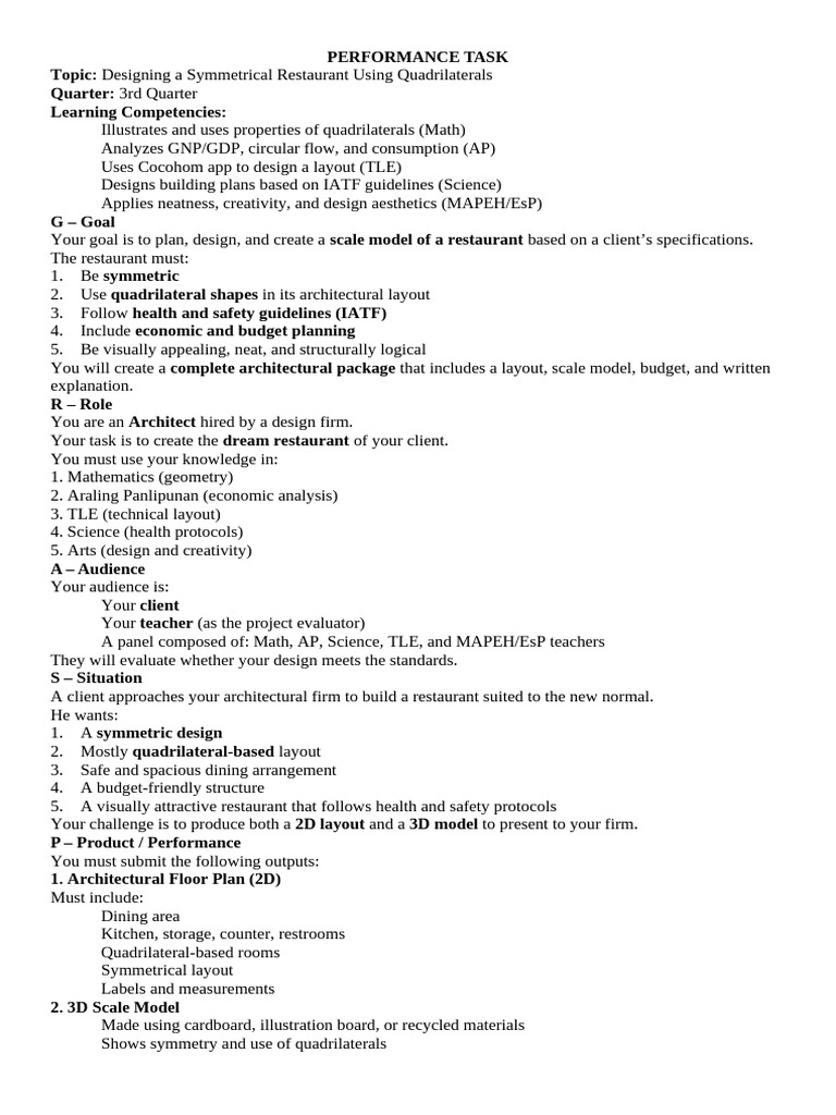Performance Task Grade 9 3rd Quarter | PDF | Mathematics | Design
