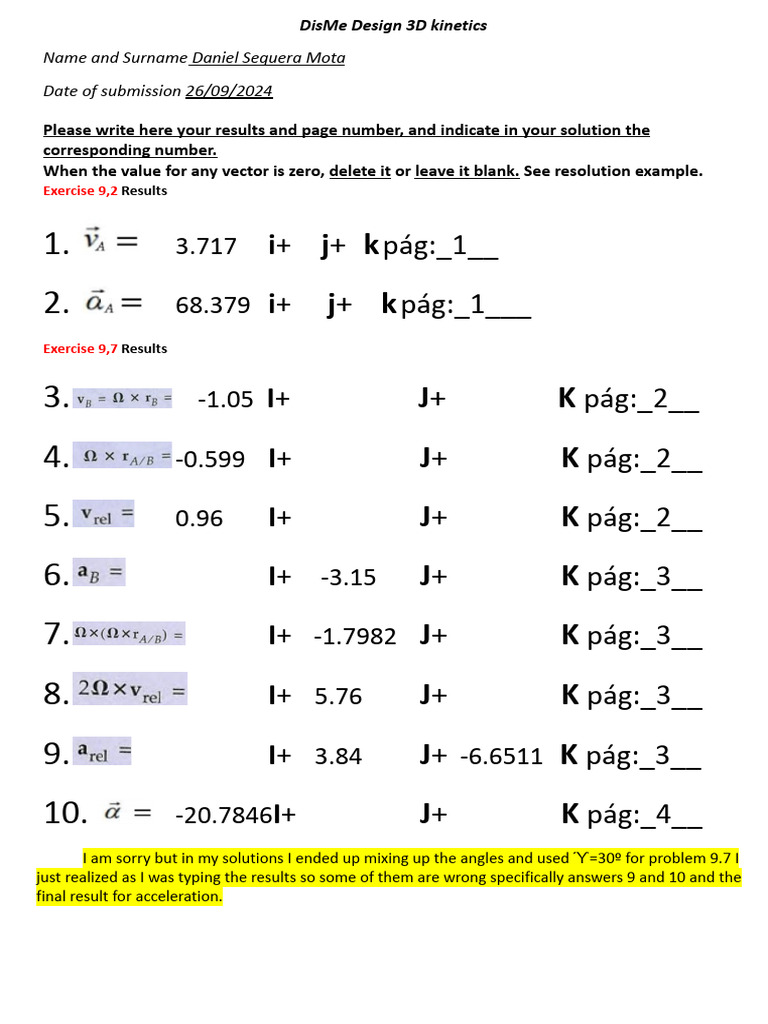 Exercise DisMe 3D Kinetics Daniel Sequera | PDF | Rotation | Acceleration