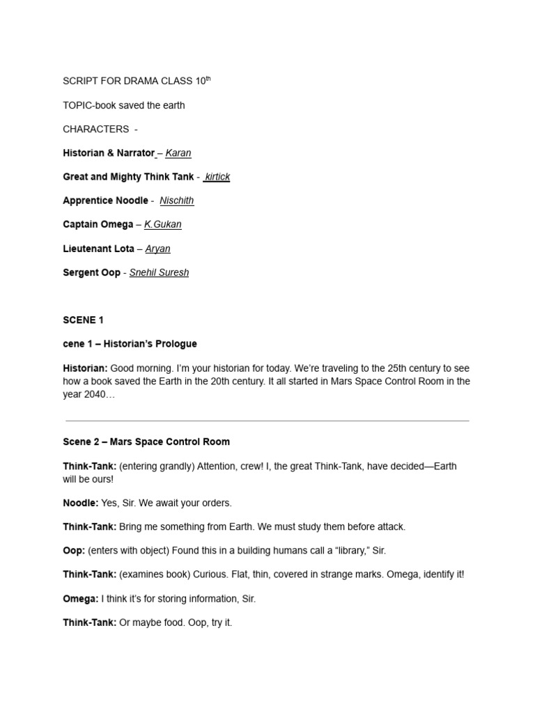 Script for Drama Class 10th | PDF