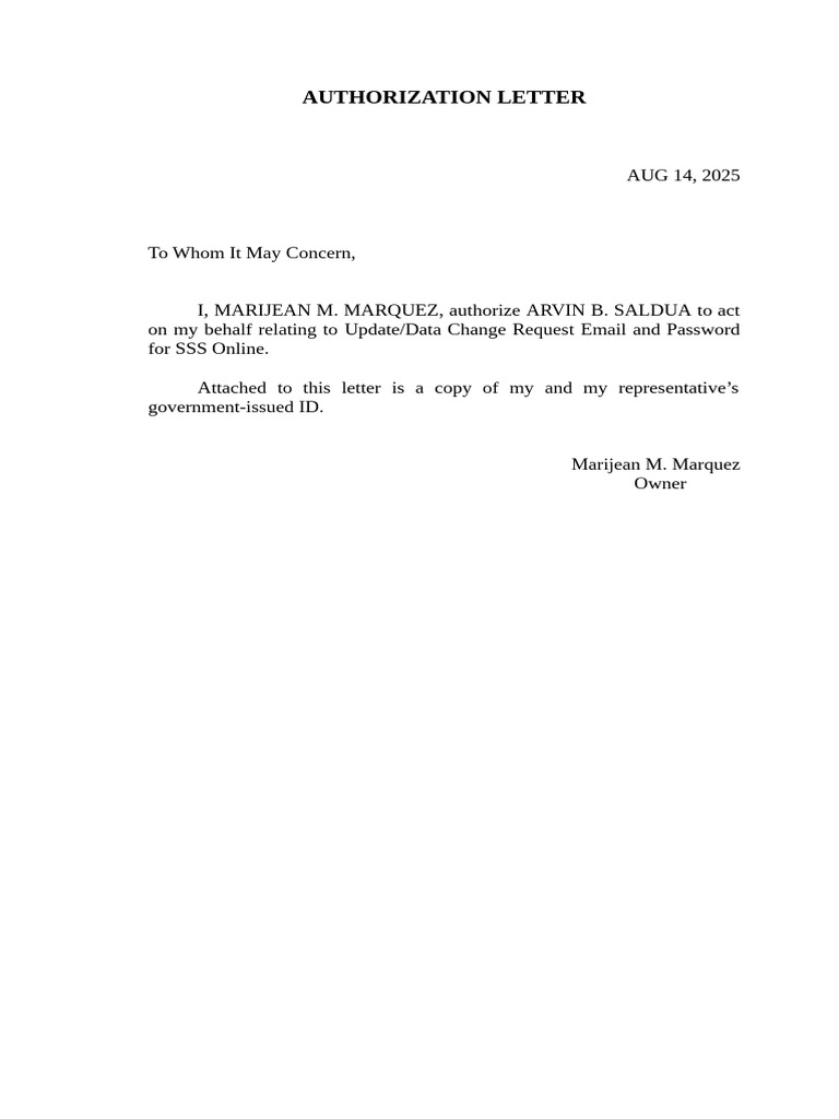 Sample Authorization Letter (2) | PDF