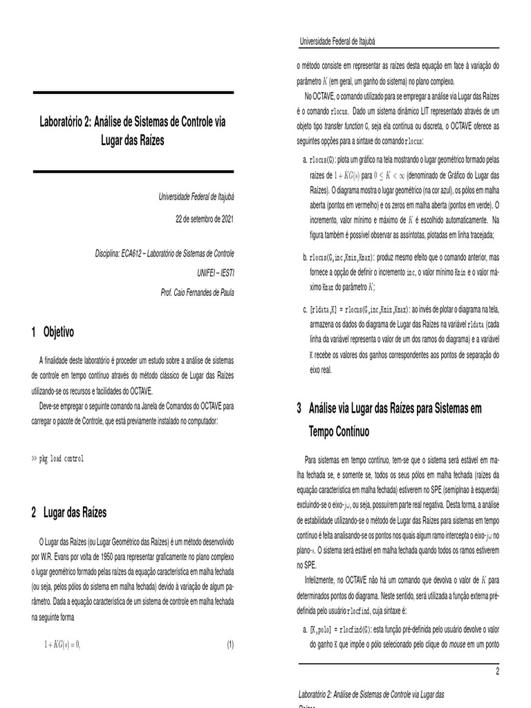 Formularios Atividade de Controle Clássico (1) | PDF | Tempo | Equações