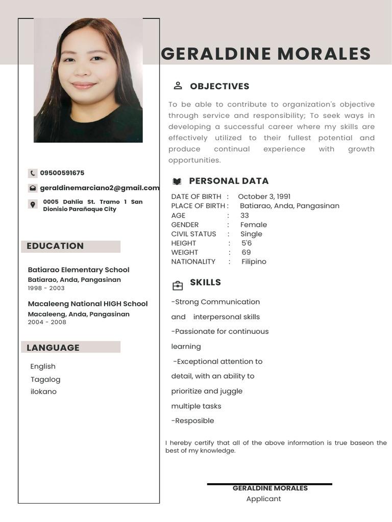 Geraldine Morales Resume Overview | PDF