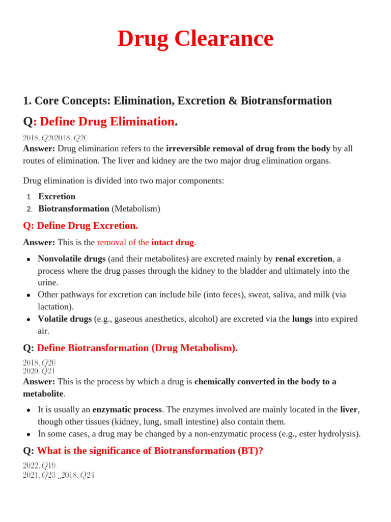 Understanding Drug Clearance Mechanisms | PDF | Drug Metabolism | Kidney