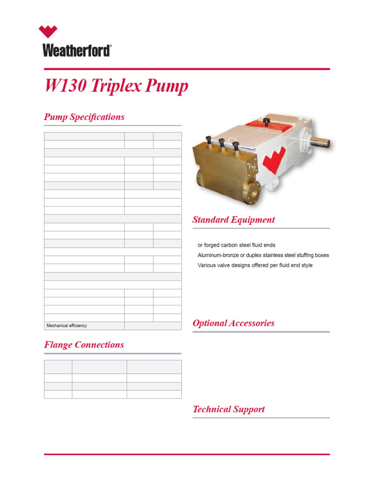 W130 Triplex Pump Specifications Guide | PDF | Pump | Mechanical ...