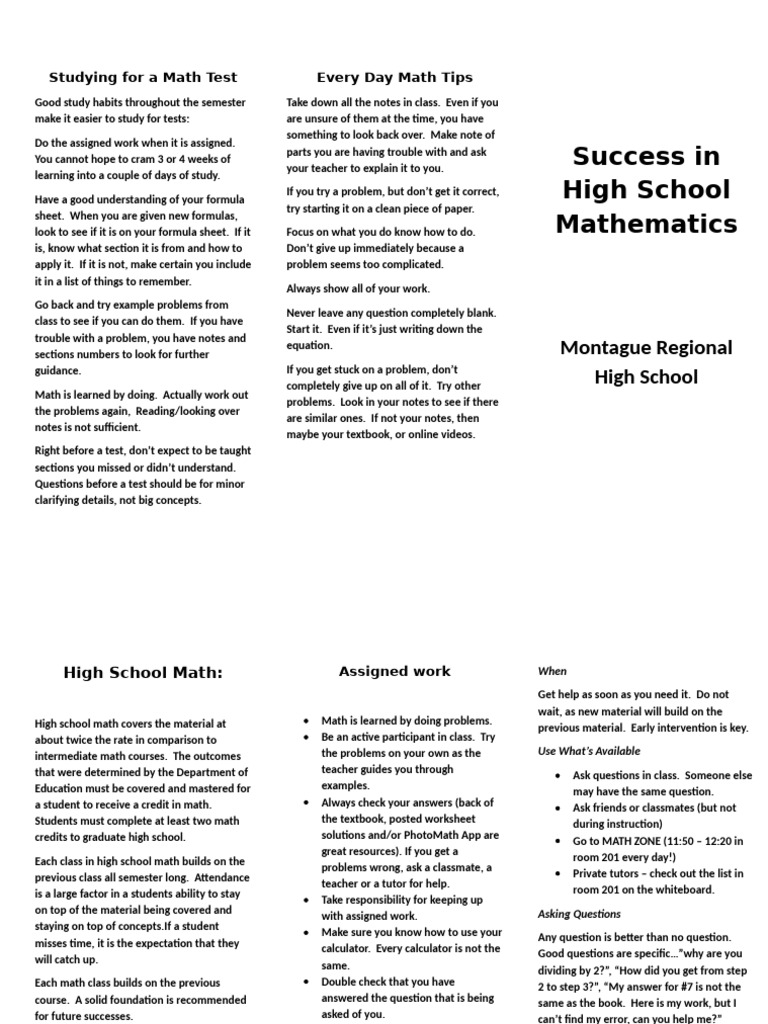 Success in Math MRHS | PDF | Mathematics | Cognition