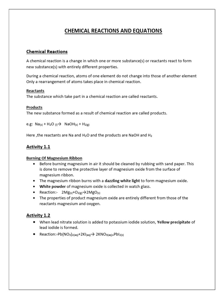 Understanding Chemical Reactions and Equations | PDF | Chemical ...