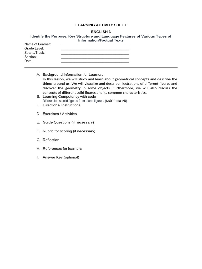 Learning Activity Sheet | PDF