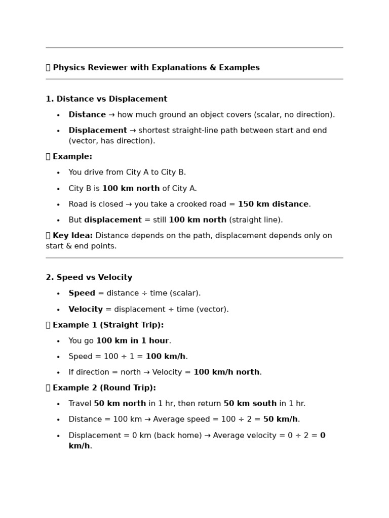 Physics Reviewer_MOTION L1 | PDF | Force | Mass
