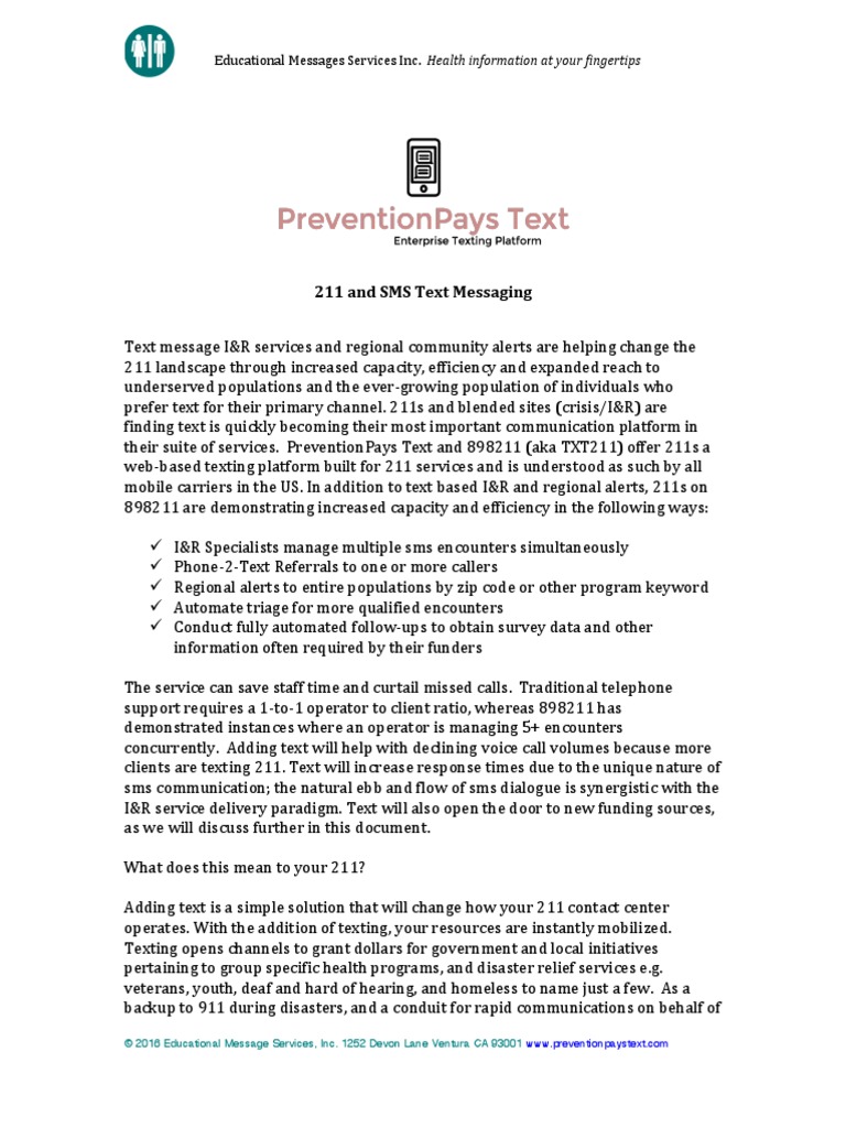 211 and The Power of Text | PDF | Text Messaging | Mobile Phones