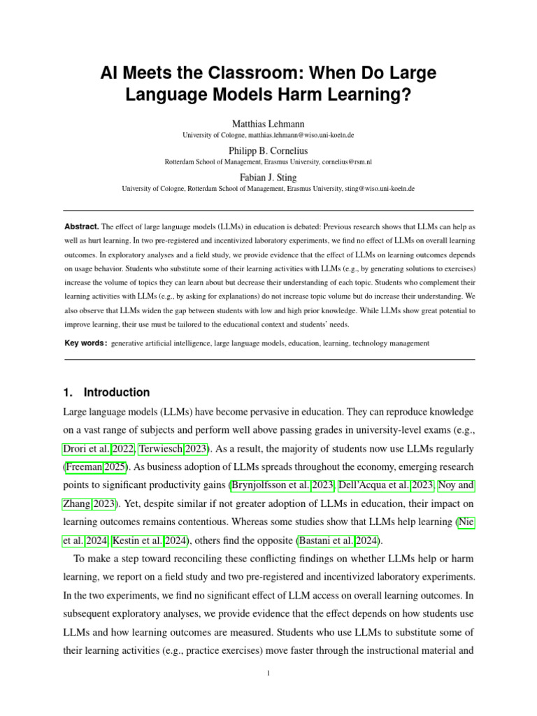 AI Meets the Classroom When Do Large Language Models Harm Learning ...