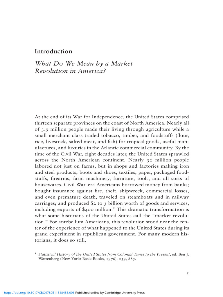 Introduction What Do We Mean by A Market Revolution in America | PDF ...