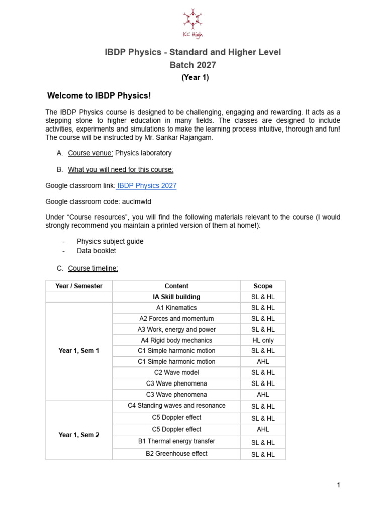 IBDP Physics Course Overview 2027 | PDF