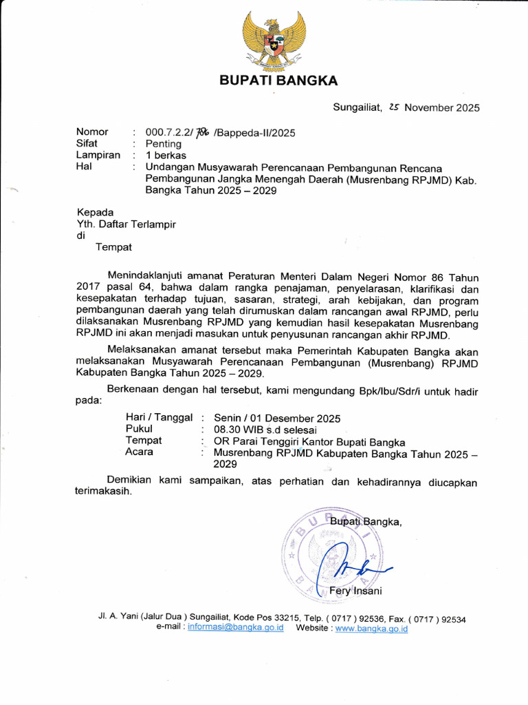 Undangan Musrenbang RPJMD Bangka 2025-2029 | PDF