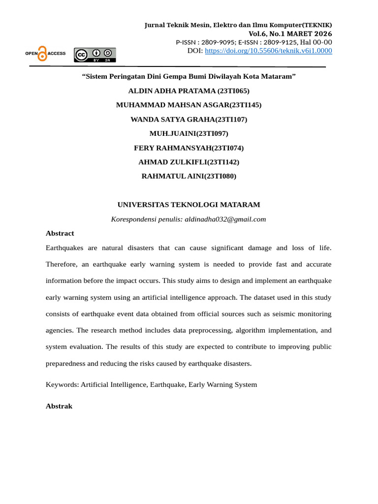 Sistem Pengingat Dini Gempa KLMPK 7 | PDF