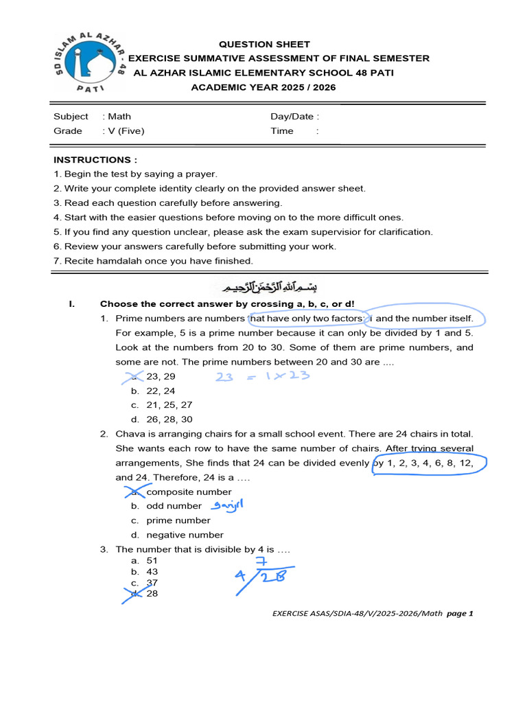 Exercise ASAS Math | PDF | Area | Prime Number