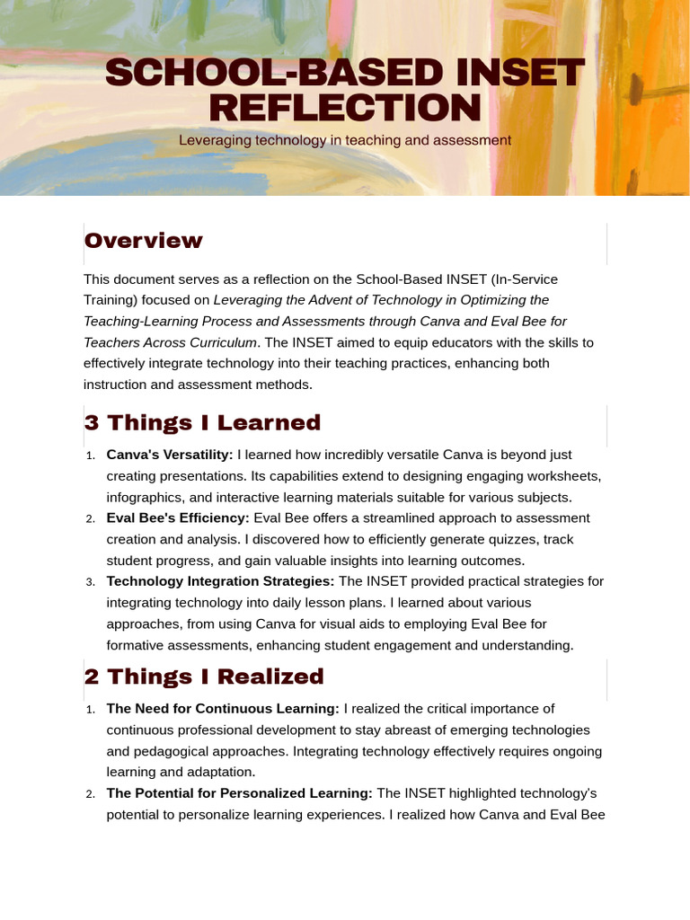 School-Based INSET Reflection | PDF