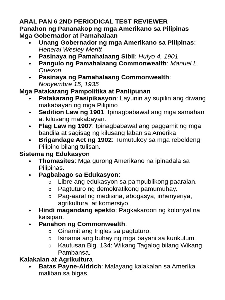 Aral Pan 6 2ND Periodical Test Reviewer | PDF