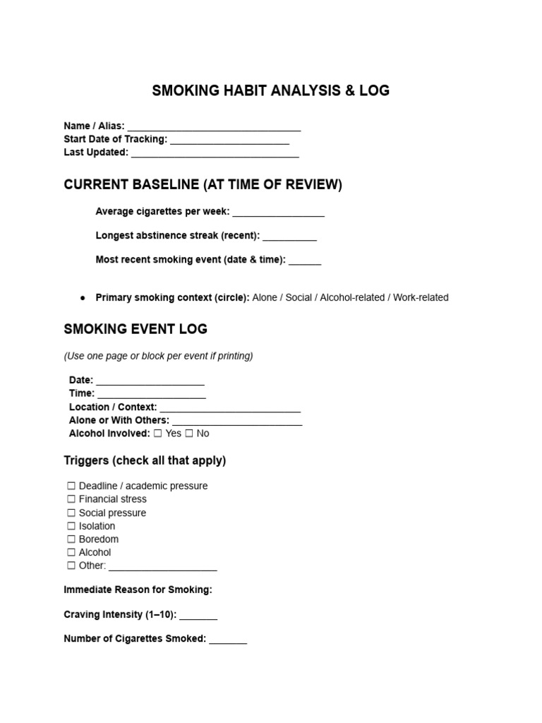 Smoking Habit Tracking Template | PDF