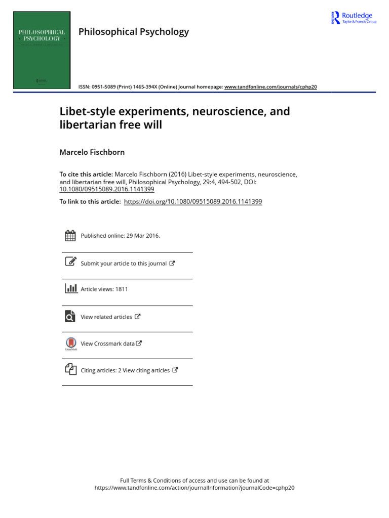 Fischborn - Libet-style Experiments, Neuroscience, And Libertarian Free ...