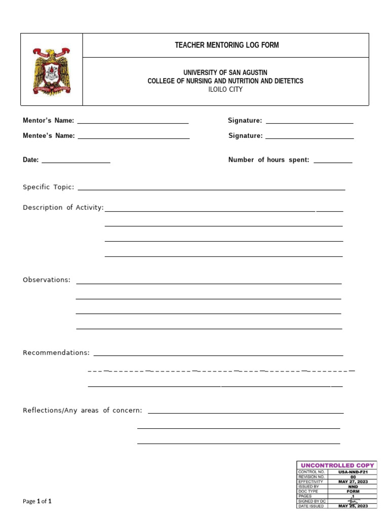 Teacher Mentoring Log Form | PDF