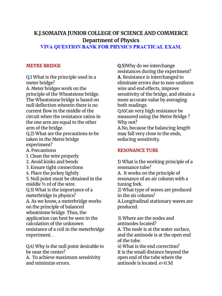 Physics Practical Exam Question Bank | PDF | Diode | Physical Quantities