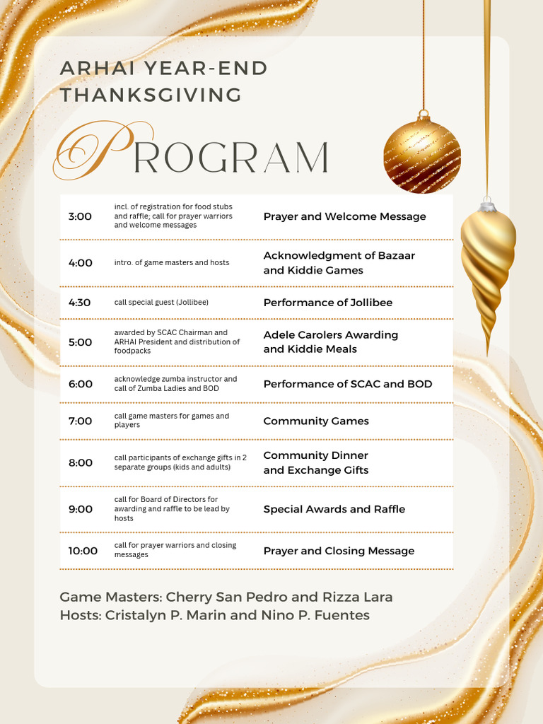 ARHAI Year-End Thanksgiving Program | PDF
