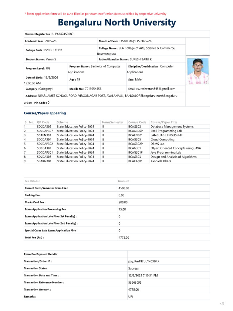 3rd Sem Fee | PDF