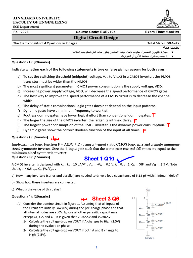 Digital Circuit Design Exam Questions | PDF | Cmos | Logic Gate