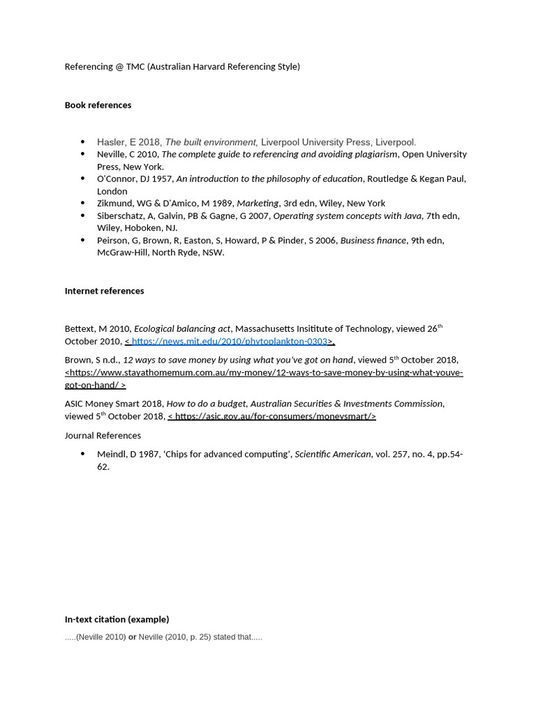 Australian Harvard Referencing Guide | PDF