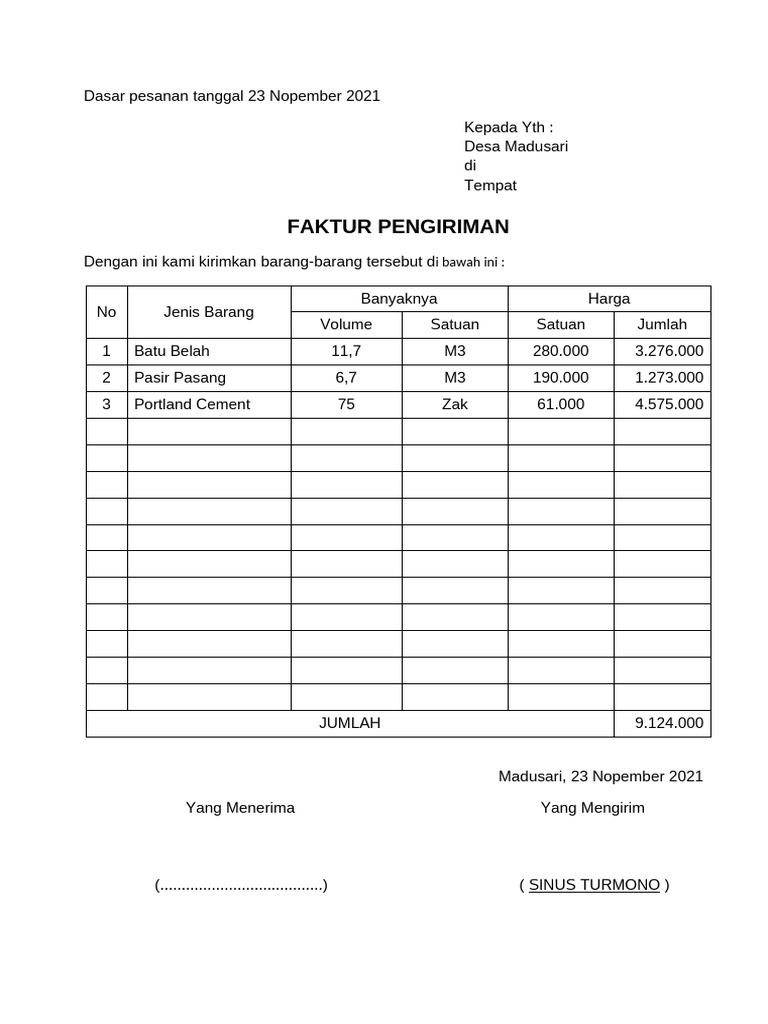 Faktur Pengiriman Barang ke Madusari | PDF