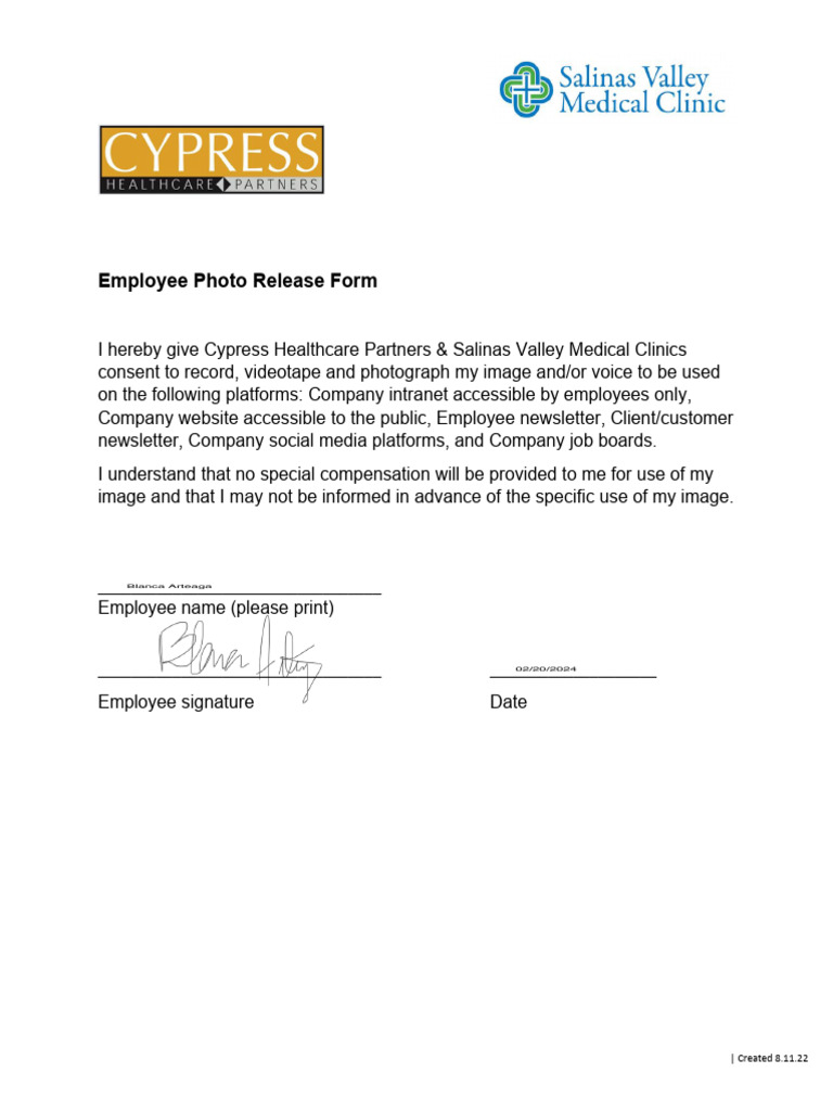 CHP Photo Release Form | PDF