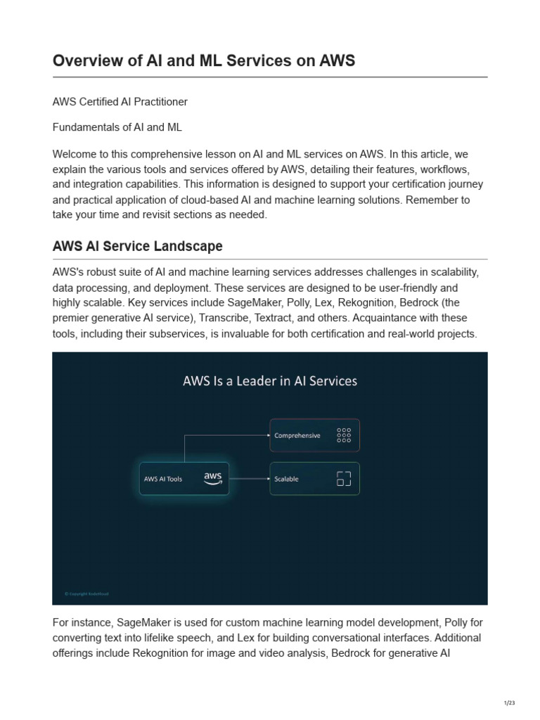 Overview of AI and ML Services on AWS | PDF | Amazon Web Services ...
