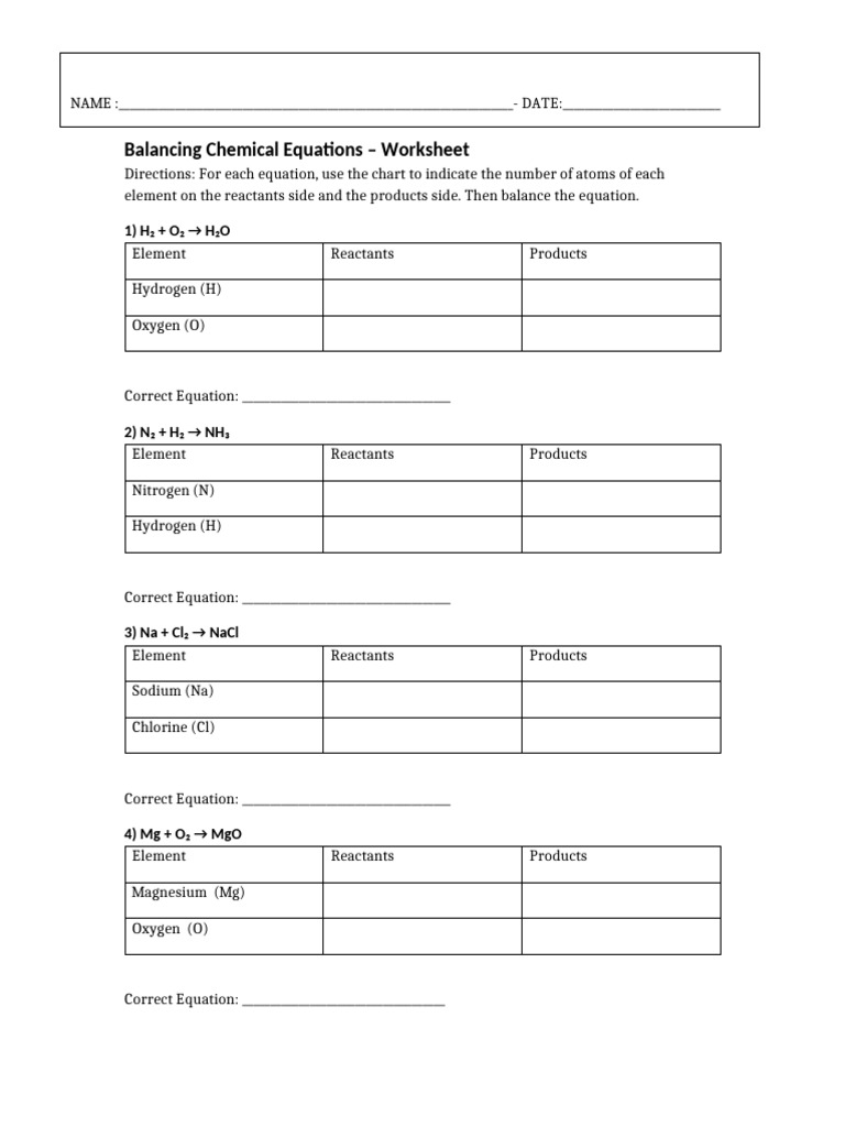 Balancing Worksheet | PDF