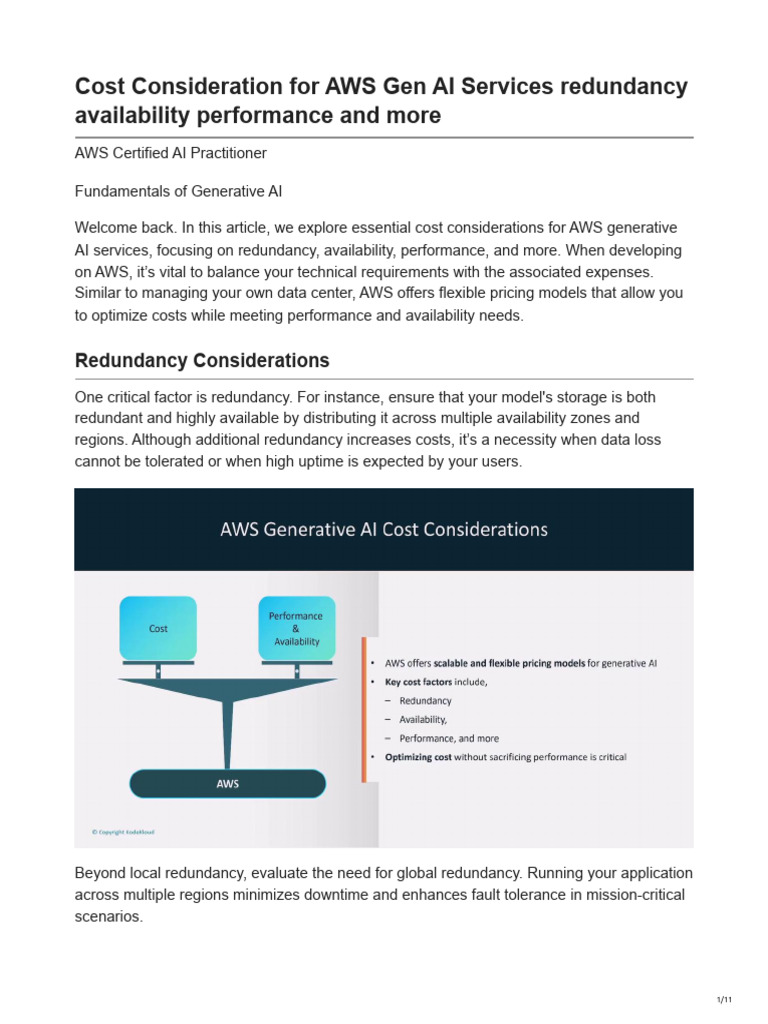 Cost Consideration For AWS Gen AI Services Redundancy Availability ...