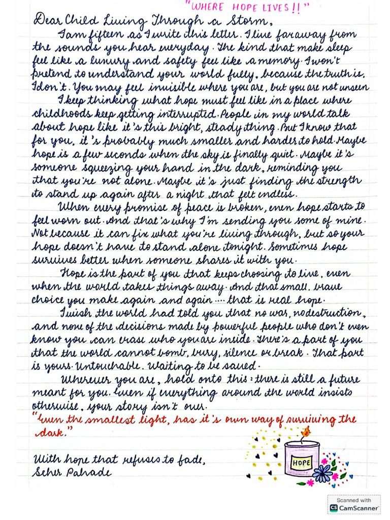 Where Hope Lives - A Letter by Seher | PDF