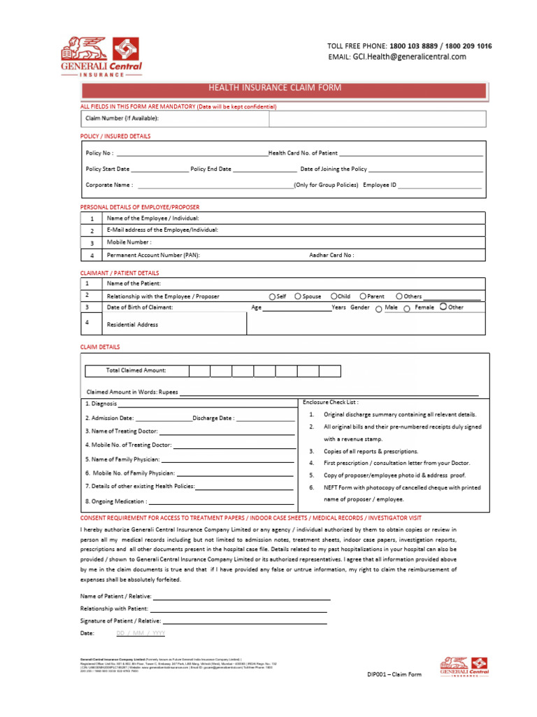 GCI - Claim Form | PDF | Cheque | Medical Record