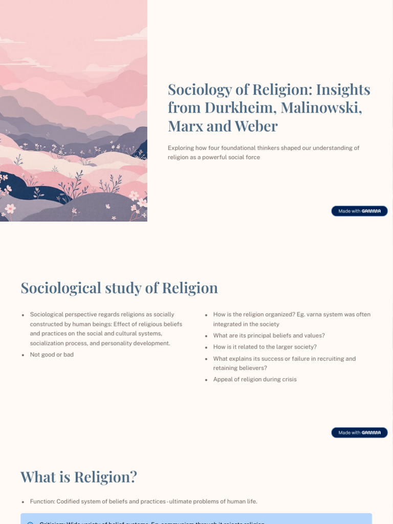 Sociology of Religion Insights From Durkheim Malinowski Marx and Weber ...