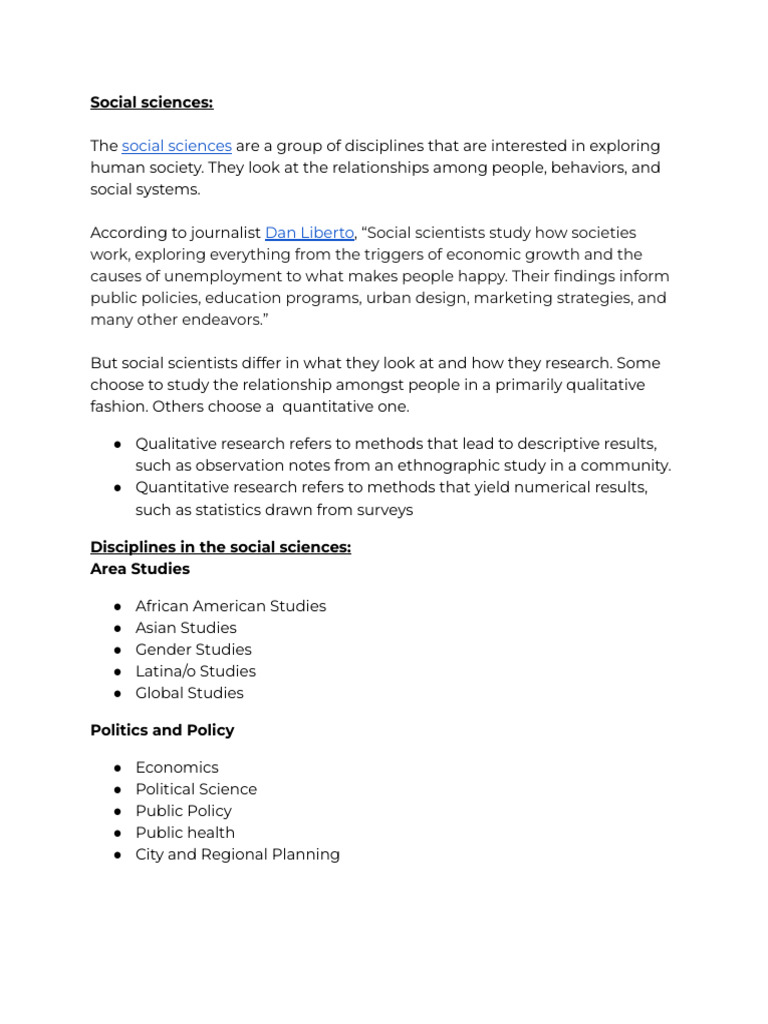 Social Sciences Overview_.Docx | PDF | Social Sciences | Ethnography