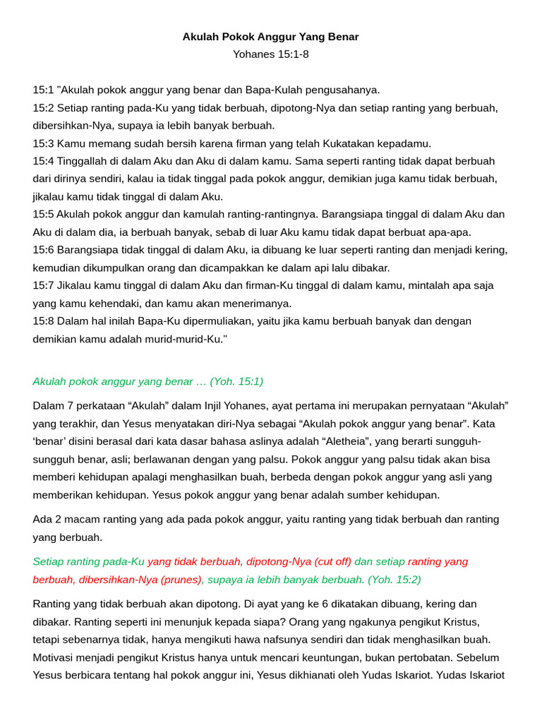 Makna Pokok Anggur yang Benar dalam Yohanes | PDF