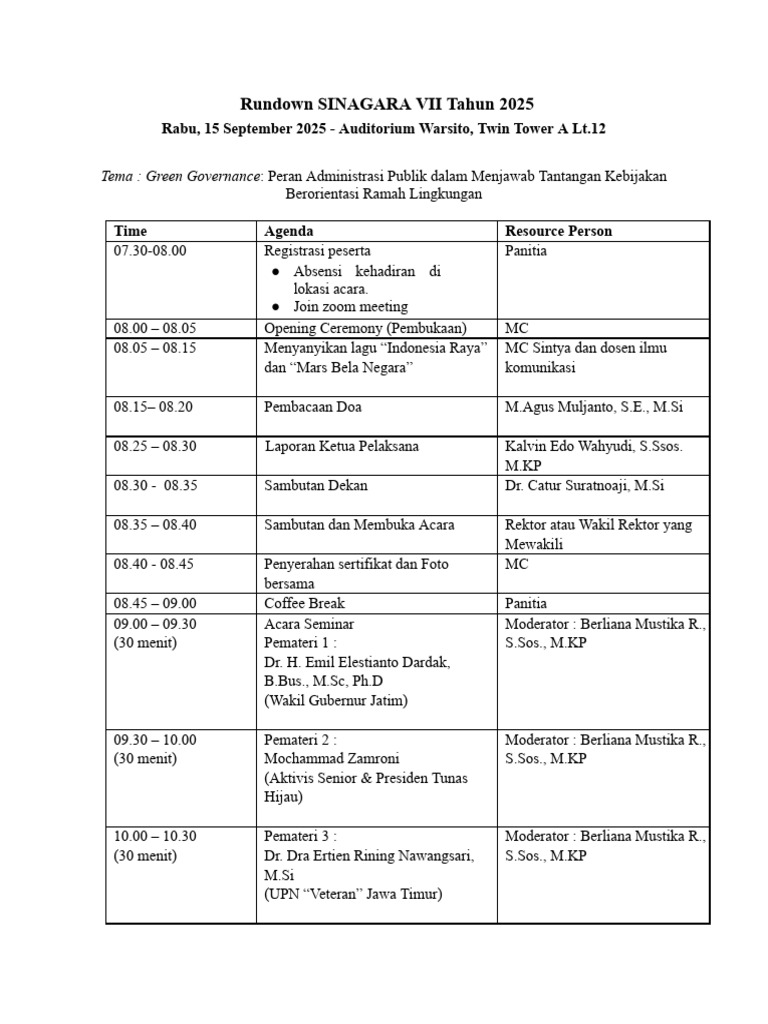 Rundown Seminar SINAGARA VII 2025 | PDF