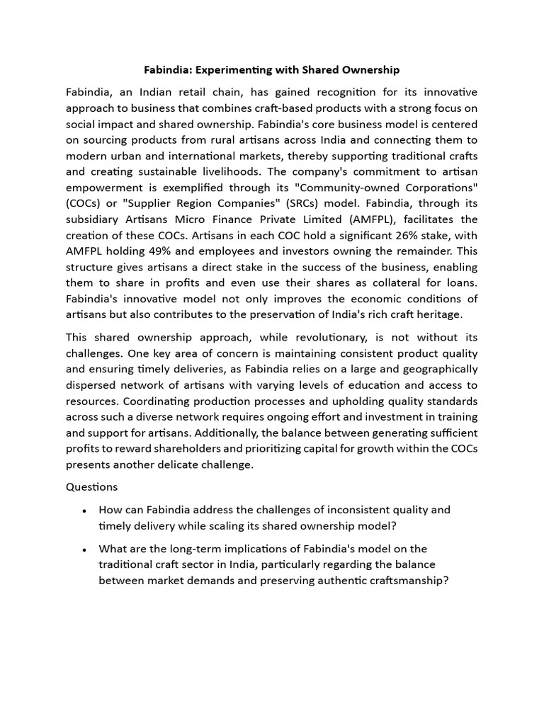 Fabindia's Shared Ownership Model Explained | PDF