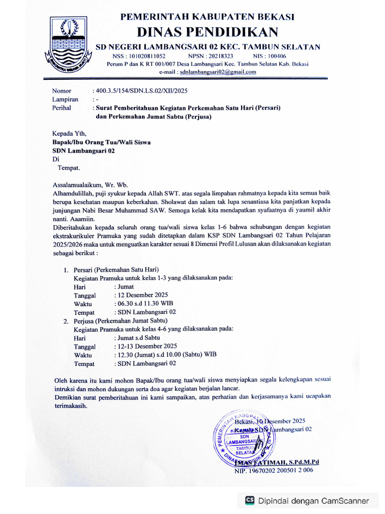 Surat Kegiatan Perjusa Orangtua | PDF