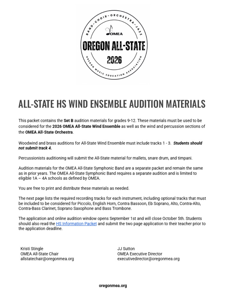 2026 OMEA All-State Wind Ensemble Audition | PDF | Trombone | Musical ...
